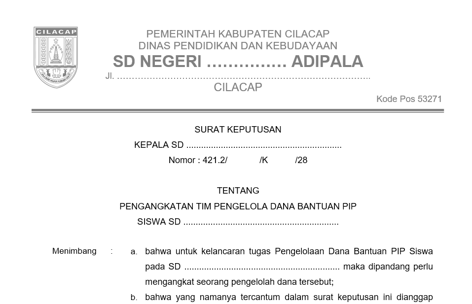 Download Contoh SK Tim Pengurus PIP - Wahyu Setiyono